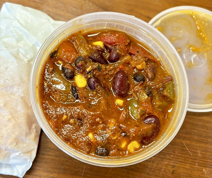 Brisket chili that looks like it should have its own ZIP code &ndash; a hearty neighborhood of beans, meat, and spices living in delicious harmony.