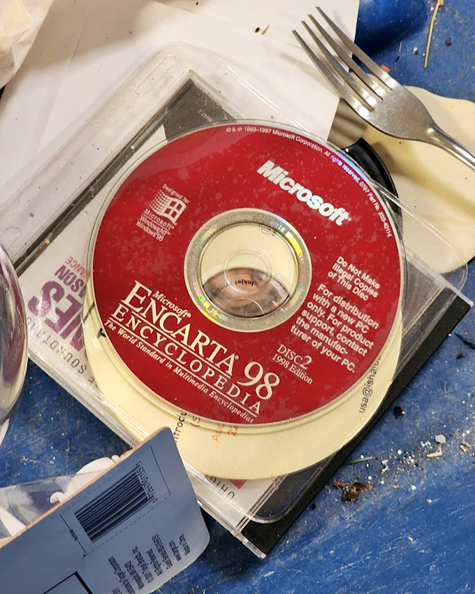 Remember Encarta '98? Digital artifacts like this Microsoft CD remind us how quickly yesterday's cutting-edge technology becomes today's nostalgic find.