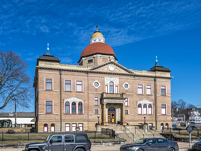 The Carnegie Public Library stands as a testament to both literature and architecture, its distinctive dome crowning this temple of knowledge.