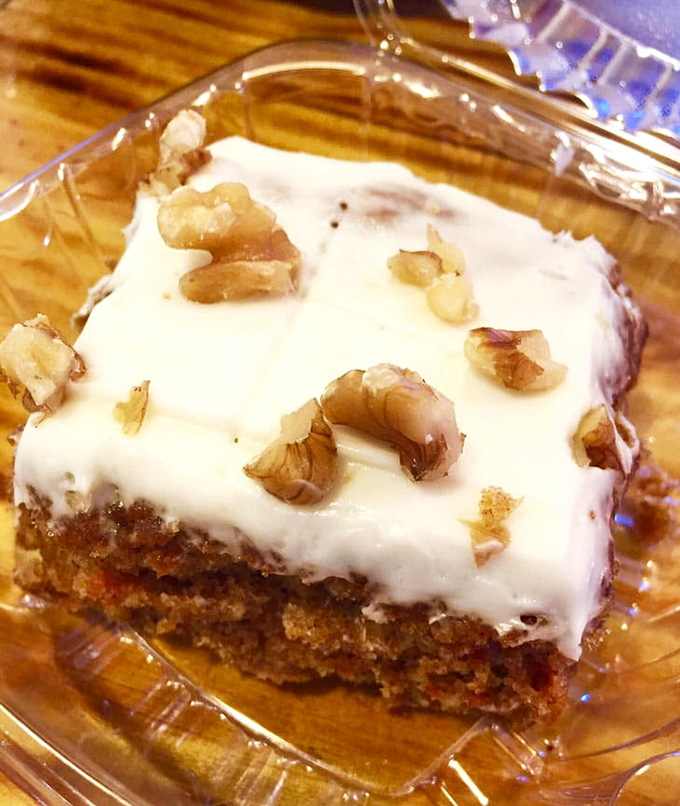 Carrot cake with cream cheese frosting and walnuts&mdash;because after a barbecue feast, you deserve dessert that's equally committed to excellence.
