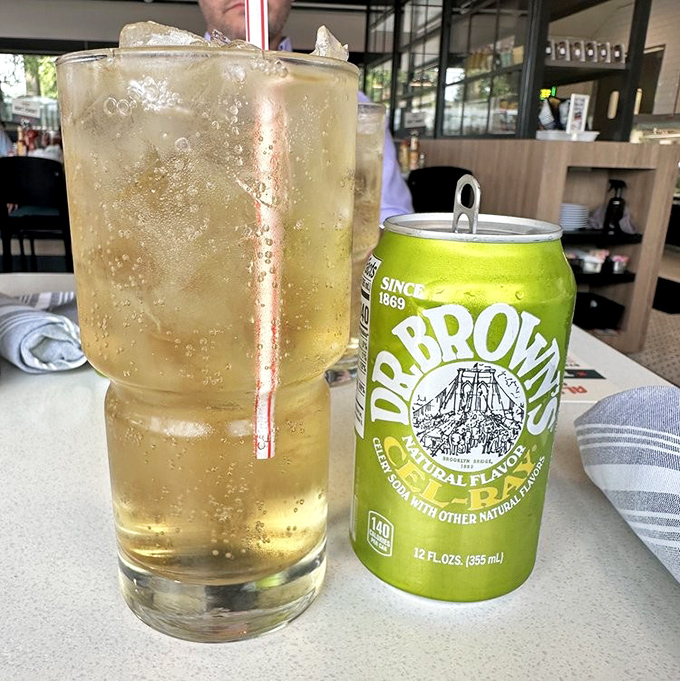 Dr. Brown's Cel-Ray soda &ndash; because sometimes your sandwich needs a celery-flavored dance partner from Brooklyn.