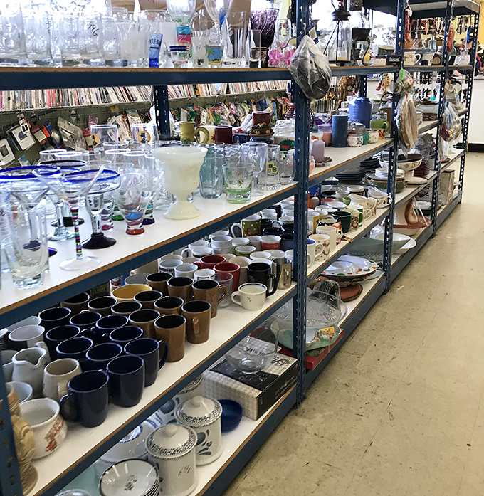 Glassware galore! Somewhere in this treasure trove is the perfect replacement for that juice glass your spouse accidentally broke in 2003.