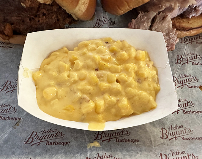 Cheesy corn that defies logic &ndash; somehow both homey and decadent. The Midwest's answer to truffle mac and cheese.