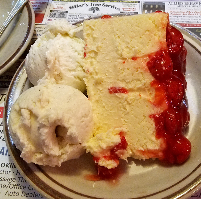 Cherry cheesecake that makes you wonder if you've died and gone to dessert heaven, with ice cream playing the role of fluffy clouds.