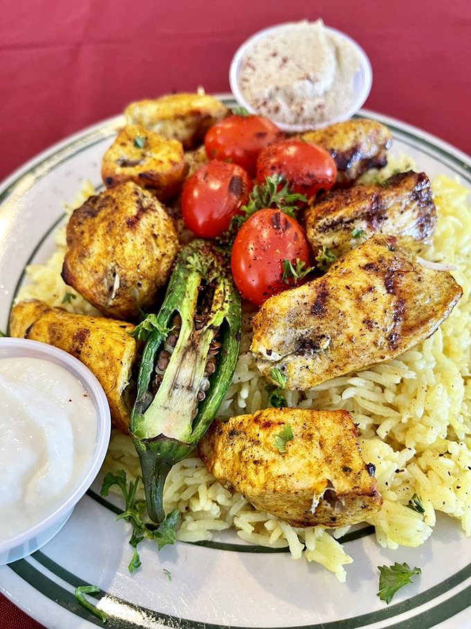 These chicken kabobs have clearly been working out – perfectly charred exterior, juicy interior, and spices that could make a food critic weep with joy.