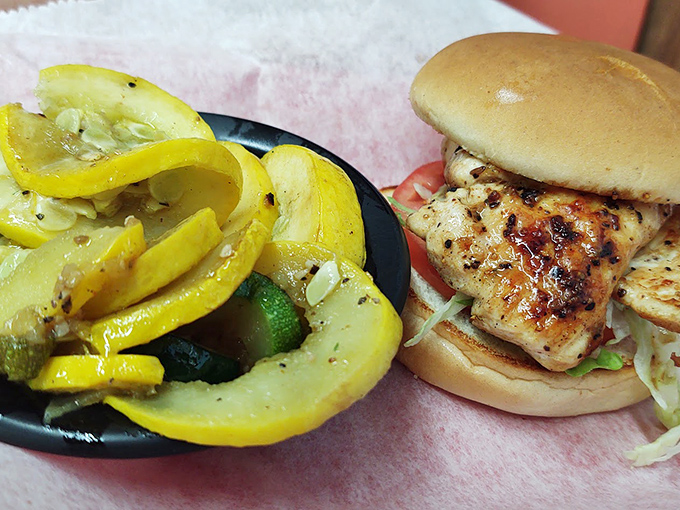 A chicken sandwich that doesn't need a social media team&mdash;just fresh ingredients and those house-made pickled vegetables that brighten everything they touch.