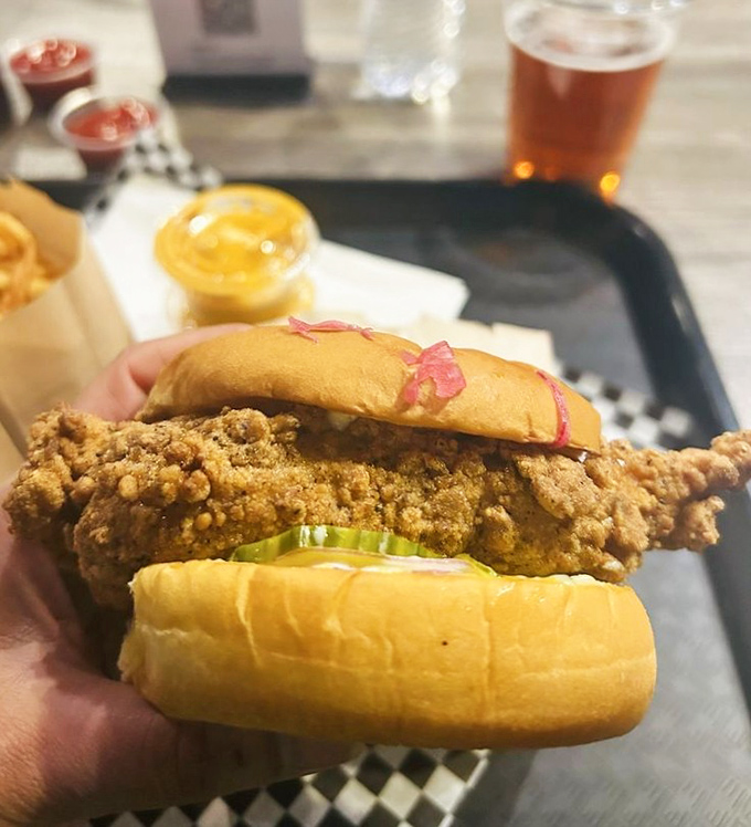 The crispy chicken sandwich &ndash; a monument to the art of frying. That golden-brown crust makes Colonel Sanders look like an amateur.