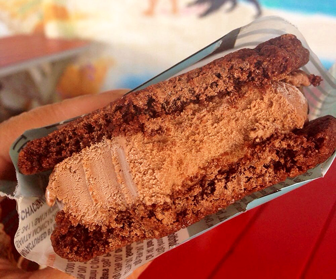 An ice cream sandwich that understands the importance of proper cookie-to-cream ratio. The perfect finale to a seafood feast.