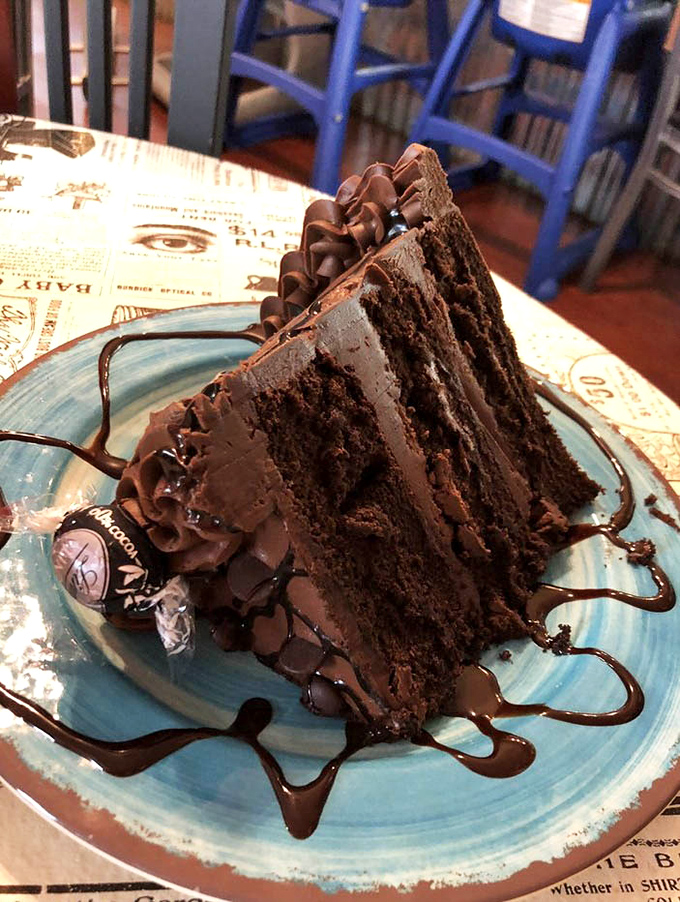 This chocolate cake isn't just dessert; it's the closing argument in the case for why you should loosen your belt before dinner.