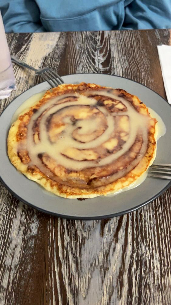 Cinnamon roll or pancake? The correct answer is "yes." This spiral of breakfast joy combines two morning classics into one life-affirming plate.