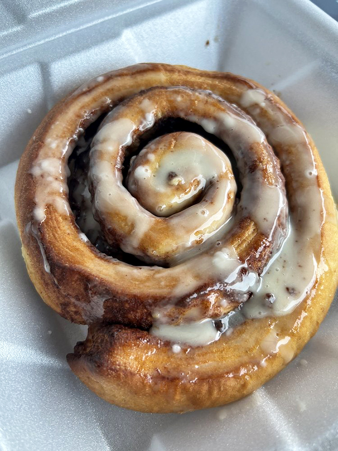 This cinnamon roll isn't just breakfast, it's an event. Swirls of cinnamon, rivers of icing &ndash; dessert masquerading as a morning meal.