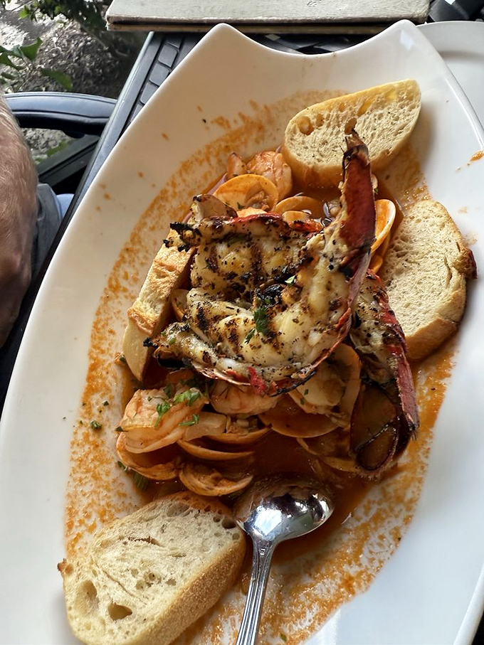 The cioppino arrives like a seafood treasure chest&mdash;lobster claw standing proud among shrimp and shellfish in a broth that's spent hours collecting the ocean's best flavors.