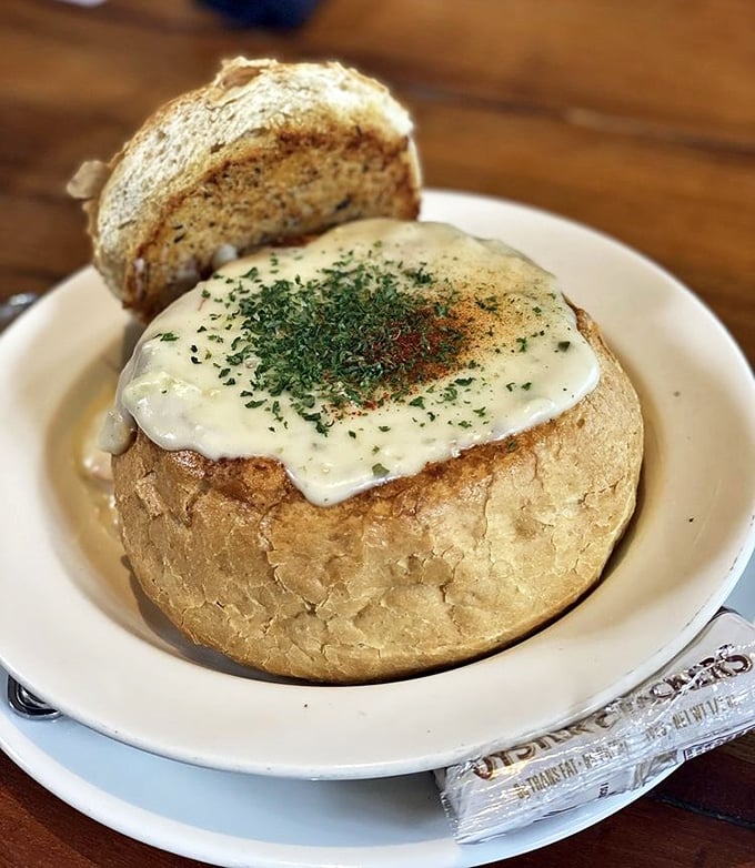 This bread bowl of clam chowder isn't just soup&mdash;it's a warm hug from the Pacific Ocean, creamy and loaded with tender clams.