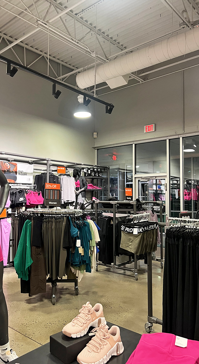 Racks upon racks of possibilities. The thrill of the hunt is alive and well in the athletic wear section.