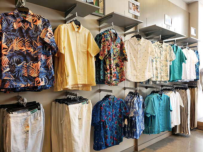 A rainbow of tropical shirts beckons, promising to transform even the most conservative dresser into the life of the retirement community luau.