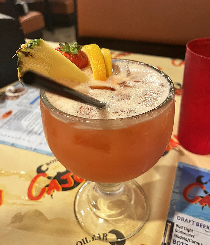 Their hurricane cocktail comes dressed for the occasion, with fruit garnishes that make it almost too pretty to drink. Almost.