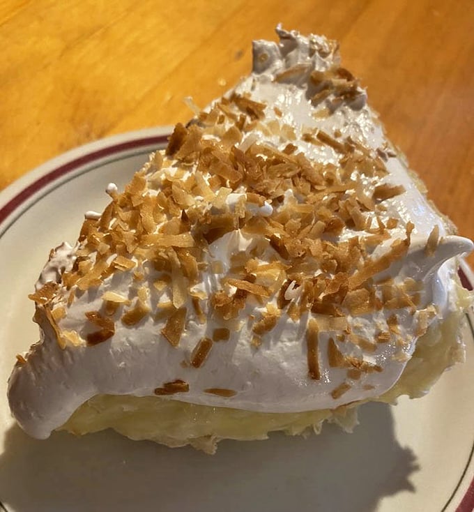 Coconut cream pie that reaches such heavenly heights of fluffiness, it should come with its own cloud classification in meteorology textbooks.