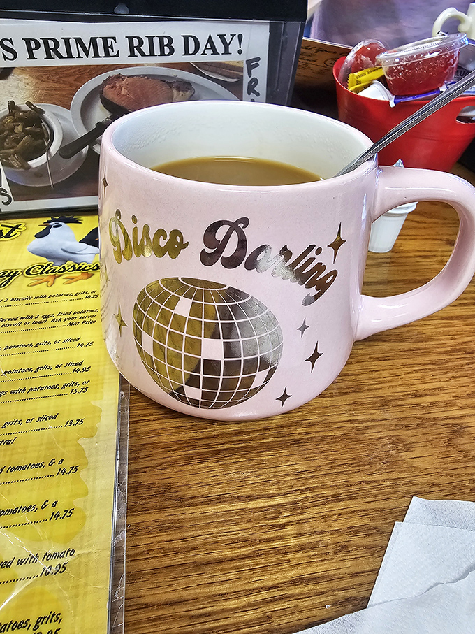 That "Disco Darling" mug isn't just holding coffee; it's holding liquid motivation with a side of Florida diner charm and Saturday Night Fever nostalgia.