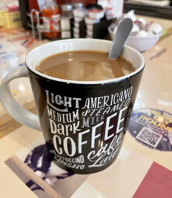 Diner coffee in a mug that tells it like it is&mdash;not pretentious, not fancy, just the reliable companion to every great breakfast.