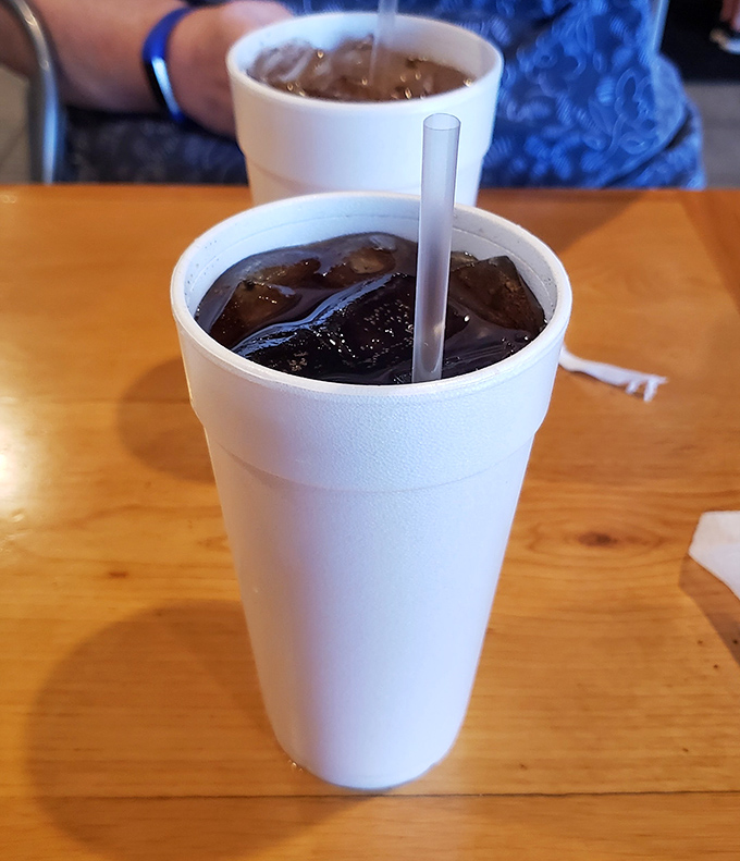Even the beverages come in Texas-sized portions here. Because nothing complements slow-smoked meat like a gallon of ice-cold refreshment.