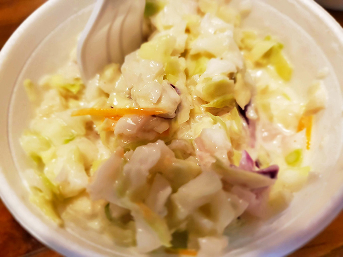 Creamy coleslaw that strikes the perfect balance between tangy and sweet. The ideal cool counterpoint to all those gloriously fried treasures.