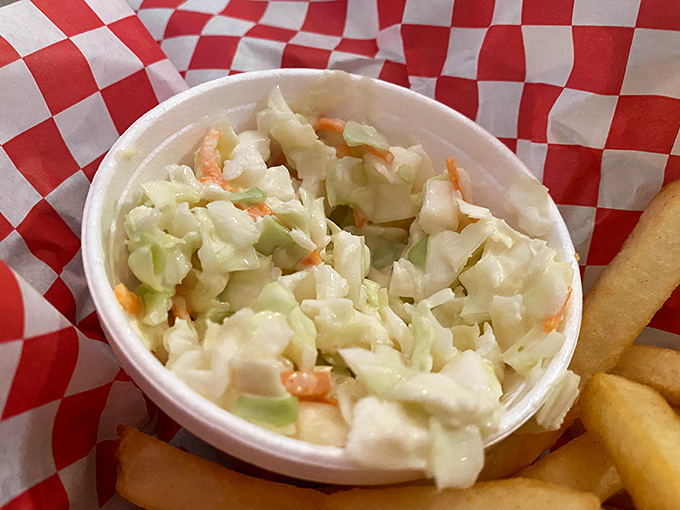 Coleslaw that actually deserves a place at the table—crisp, fresh, and mercifully free from the soupy fate of lesser versions.