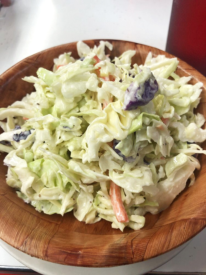 Coleslaw that actually looks fresh and crispy, not the sad afterthought you get at most burger joints.