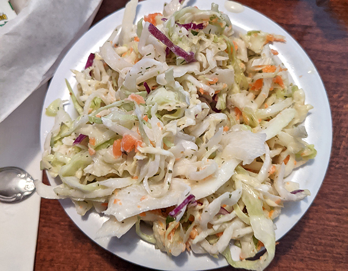 Coleslaw that knows its supporting role&mdash;crisp, fresh, and ready to cut through the richness of smoked meat. The unsung hero of any BBQ plate.