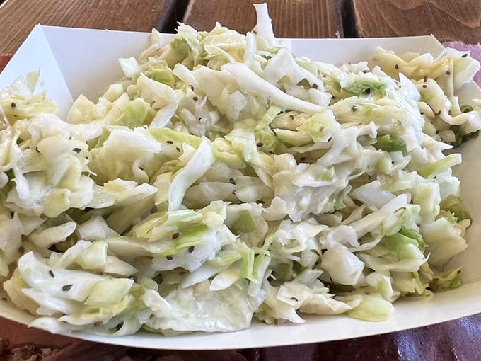 Coleslaw that knows its supporting role but steals scenes anyway. Crisp, bright, and the perfect foil to all that smoky richness.