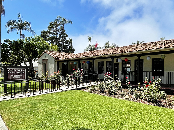 The Carpinteria Library stands as a love letter to Spanish architecture, where roses bloom and stories wait behind mission-style walls.