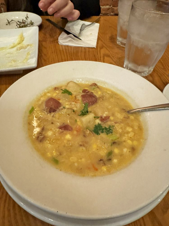 This corn chowder doesn't just warm your stomach—it hugs your soul with each spoonful of creamy, savory goodness.