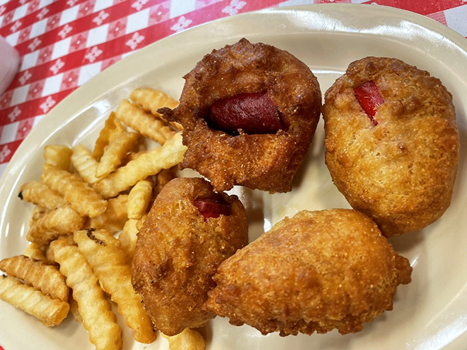 Corn dog nuggets and crinkle fries&mdash;proof that sometimes the simplest pleasures at a barbecue joint aren't even barbecue. Golden, crispy nostalgia.