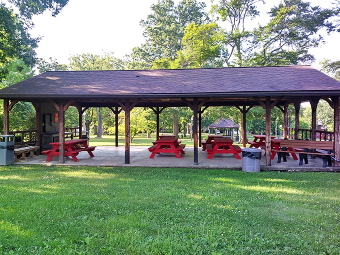 Covered pavilions stand ready for family reunions where potato salad is currency and stories get better with age.