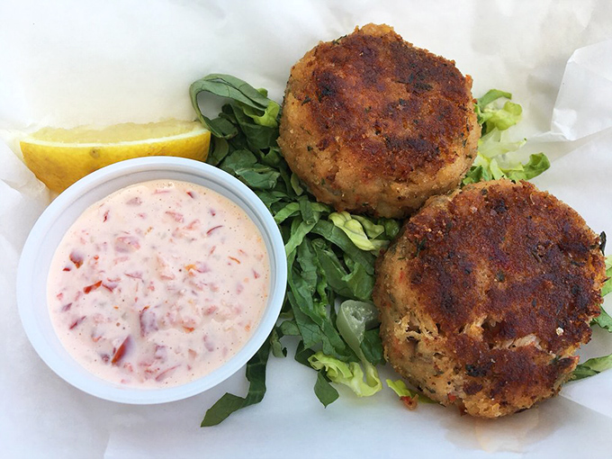 Golden-brown crab cakes that would make Maryland nervous. Served with a sauce so good you'll contemplate drinking it straight.