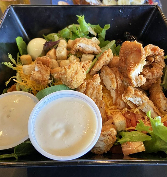 A crispy chicken salad that makes eating greens feel like cheating on your diet with someone impossibly attractive.