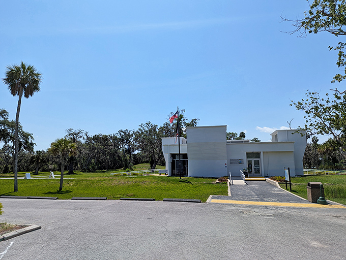 This modern visitor center serves as gateway to ancient history – where air conditioning meets archaeology in a distinctly Florida compromise.