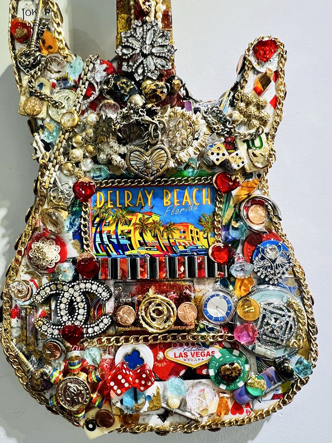 This bedazzled guitar isn't just an instrument&mdash;it's a Delray Beach autobiography in rhinestones and memorabilia. Folk art meets rock and roll!