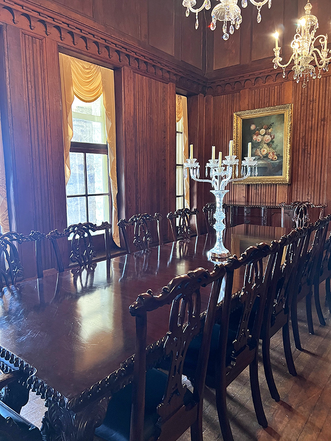 Not your average dinner party setting&mdash;unless your average includes crystal chandeliers, rich woodwork, and conversations with suits of armor.