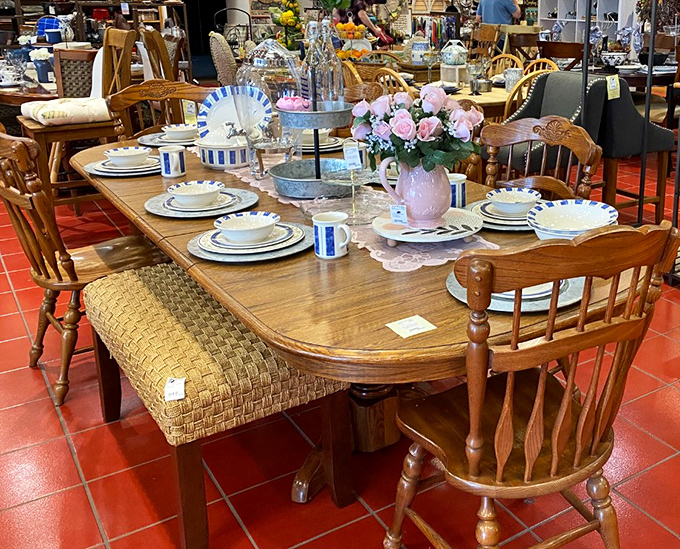 This oak dining set isn't just furniture&mdash;it's the stage for future Thanksgiving dramas and birthday celebrations yet to unfold.