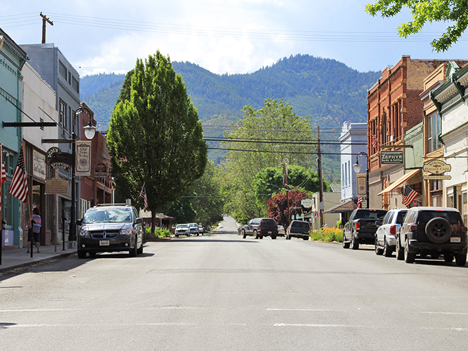 Downtown Yreka's tree-lined streets offer shade and charm in equal measure. The mountains peeking between buildings remind you that nature is never far away.