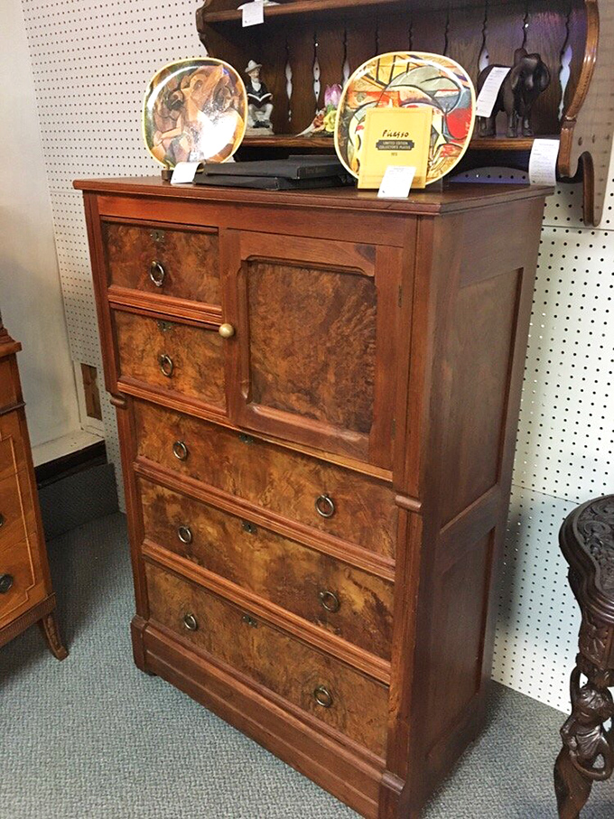 This burl wood dresser has more character in one drawer pull than most modern furniture has in an entire showroom.