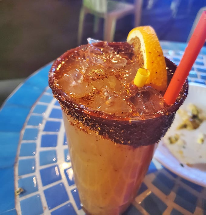 Desert thirst doesn't stand a chance against this rim-crusted concoction. That orange slice isn't just for show &ndash; it's vitamin C for the road.