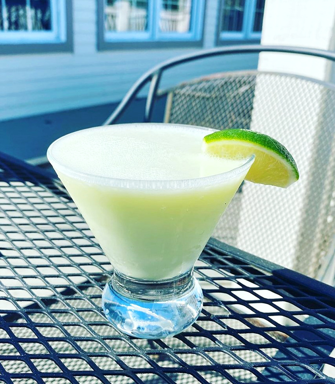 A frosty cocktail on the porch is practically mandatory in Florida. This one, rimmed with lime, promises to wash away whatever ailed you.
