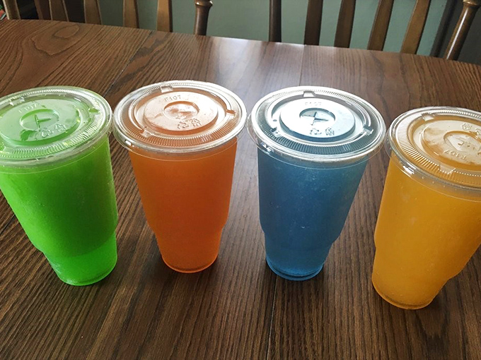 The technicolor dream drinks&mdash;where childhood nostalgia meets adult-sized thirst. Electric hues that would make Andy Warhol proud.