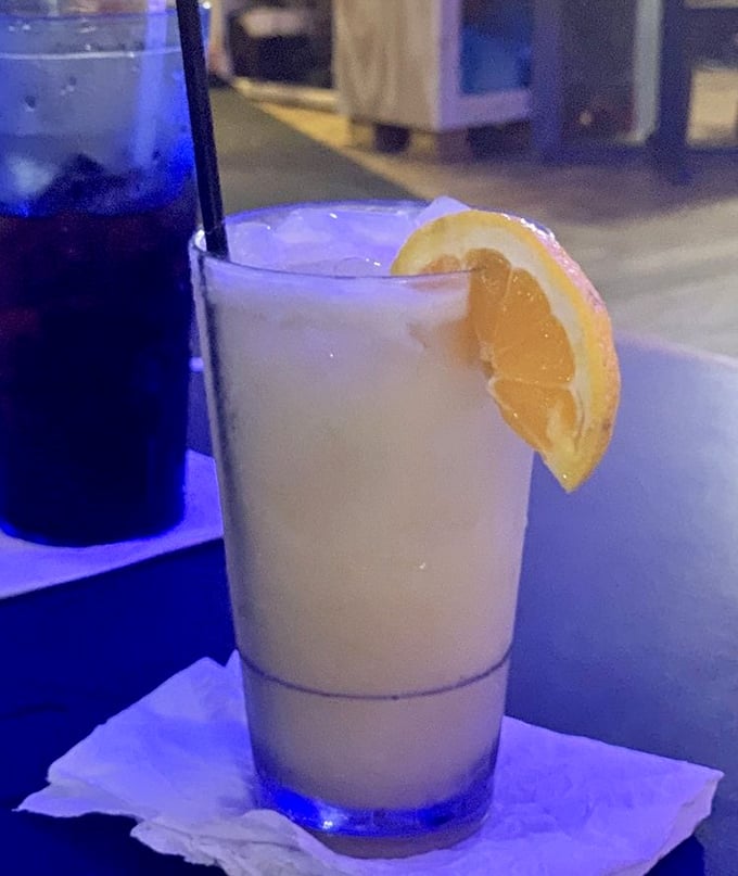 A frosty drink with a lemon wedge&mdash;because nothing complements Gulf seafood like a cold beverage on a warm Florida afternoon.
