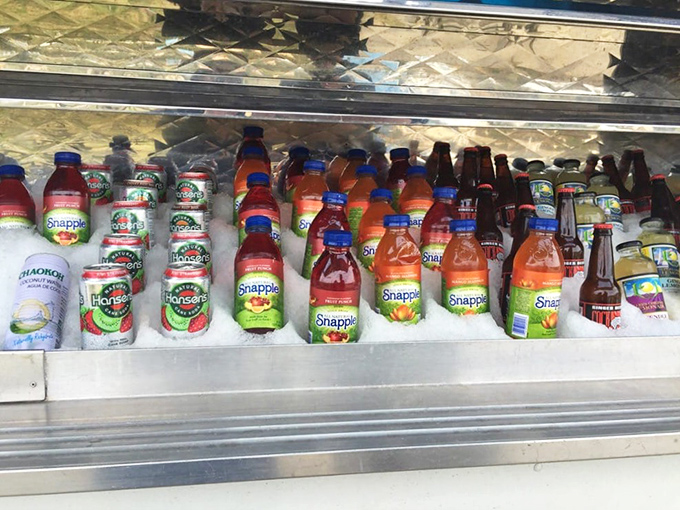 The drink cooler at The Jolly Oyster proves that sometimes a cold Snapple is the perfect companion to world-class seafood. No sommelier required.