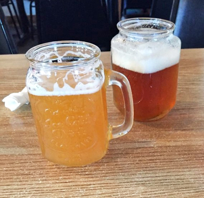 Cold beer in Mason jars &ndash; because sometimes the perfect beverage pairing comes in the most unpretentious packaging.
