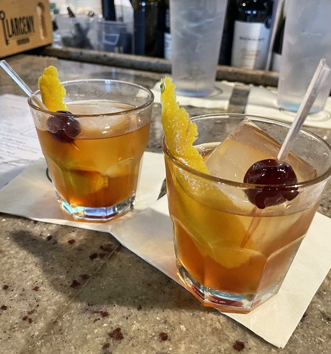 Old Fashioneds that would make Don Draper weep with joy&mdash;garnished with cherries that have clearly lived their best life. 