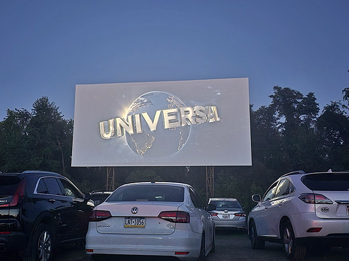 Universal appeal indeed! The iconic globe illuminates the Pennsylvania night, promising cinematic journeys without leaving Moon Township.