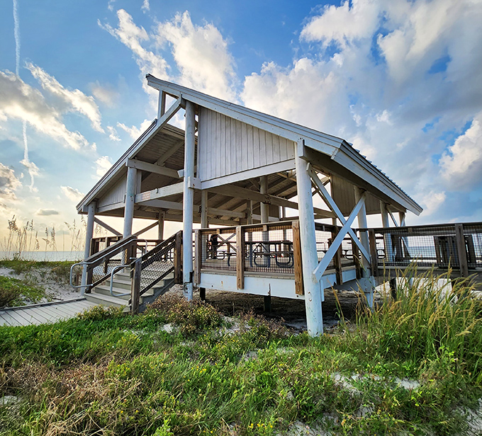 This beachside pavilion offers front-row seats to nature's greatest show: sunset over the Gulf, no tickets required.